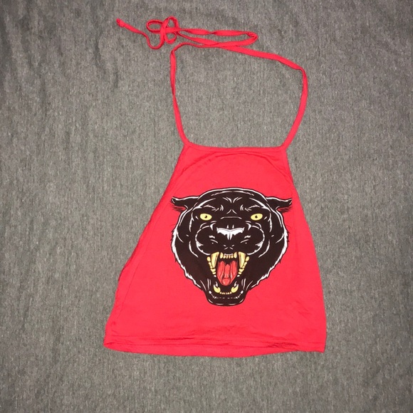 Boohoo | Tops | Red Halter Crop Top With Panther Open Back | Poshmark